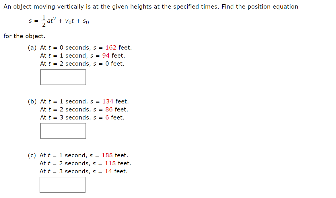 Solved An object moving vertically is at the given heights | Chegg.com
