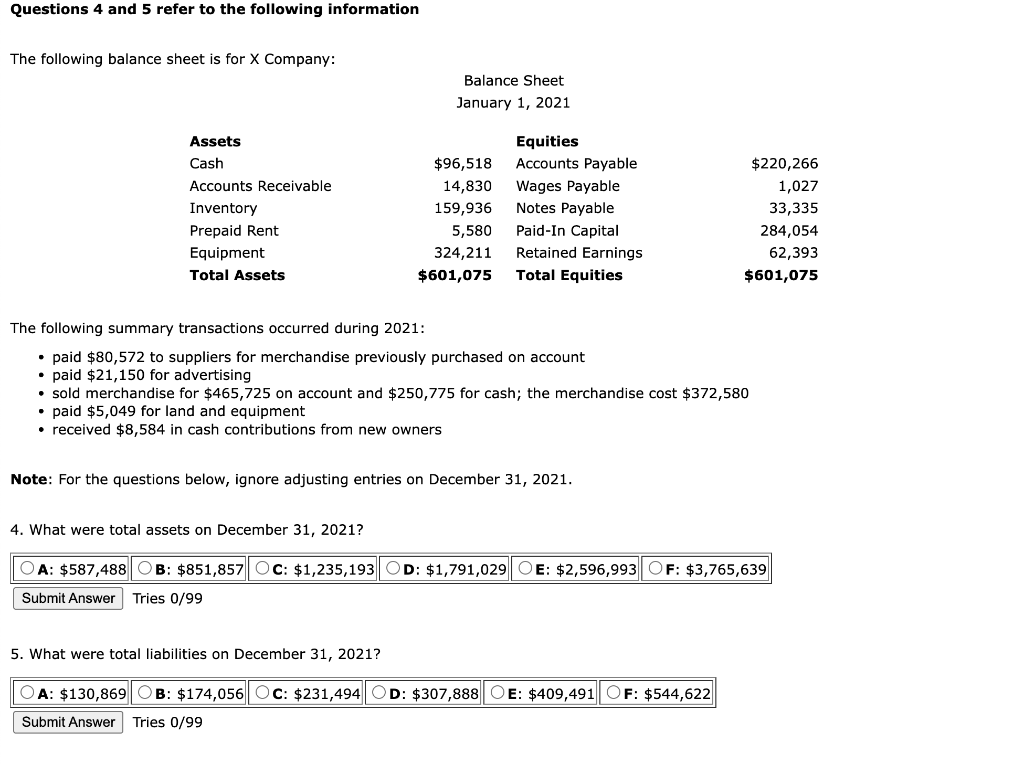 Solved Questions 4 and 5 refer to the following information | Chegg.com