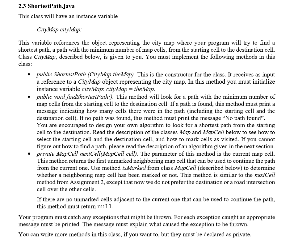 2.3 ShortestPath.java This class will have an | Chegg.com