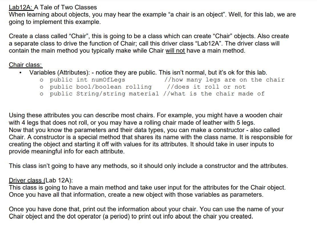 Solved Lab12A: A Tale of Two Classes When learning about | Chegg.com