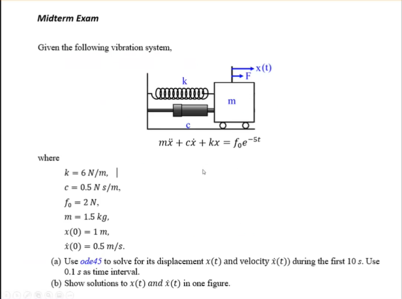 Solved Midterm Exam Given the following vibration system, | Chegg.com