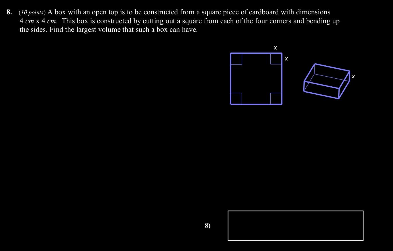 Solved (10 points) A box with an open top is to be | Chegg.com