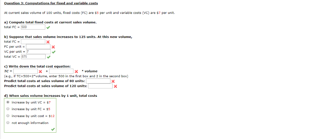 Solved Question 3: Computations for fixed and variable costs | Chegg.com