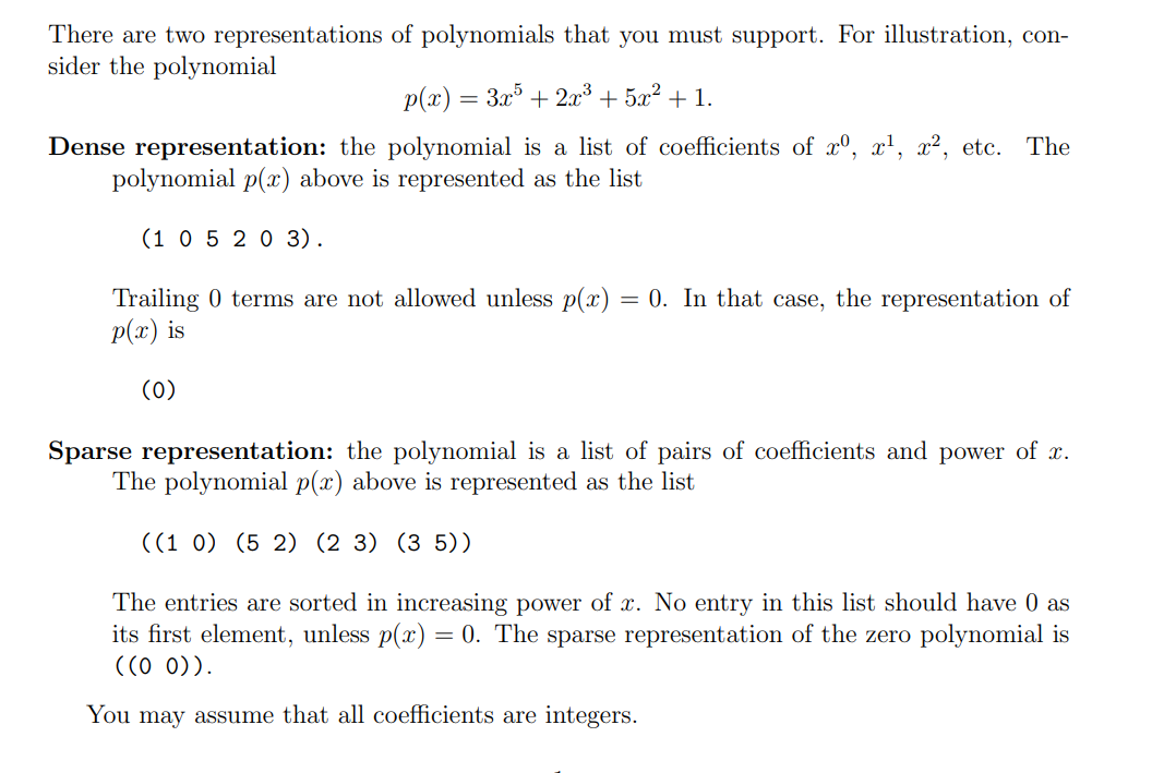 Solved There are two representations of polynomials that you | Chegg.com