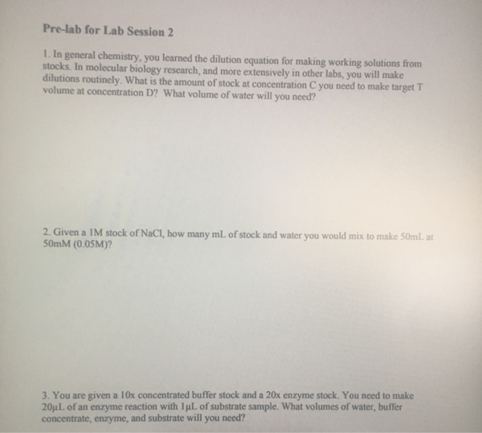 Solved Pre-lab for Lab Session 2 1. In general chemistry, | Chegg.com
