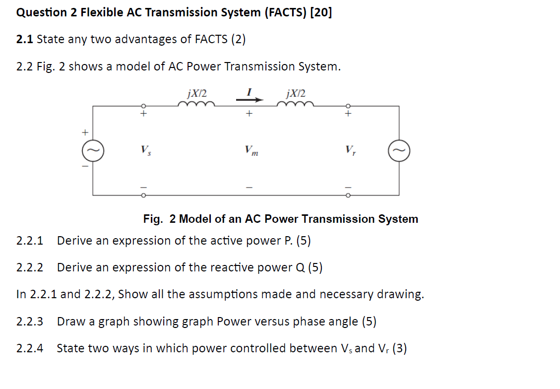 Solved Question 2 Flexible AC Transmission System (FACTS) | Chegg.com