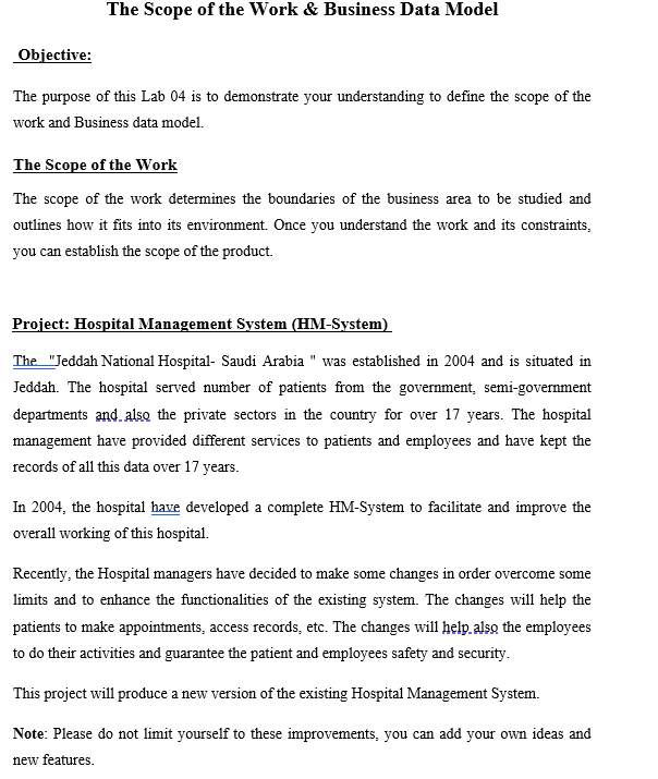 Solved The Scope of the Work & Business Data Model | Chegg.com