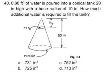 Solved 40.0.80 ft of water is poured into a conical tank 20 | Chegg.com