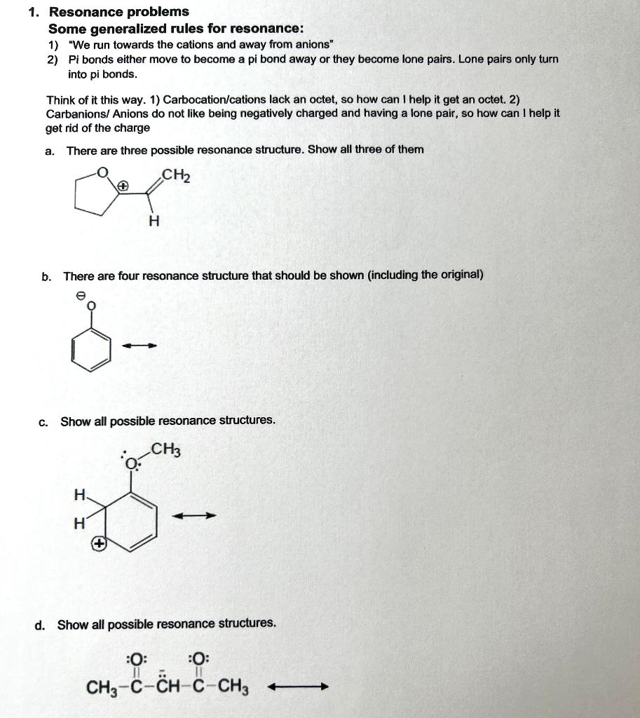 Solved 1. Resonance problems Some generalized rules for | Chegg.com
