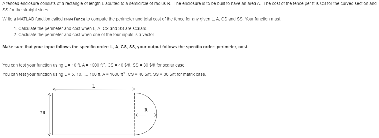 Solved A fenced enclosure consists of a rectangle of length | Chegg.com