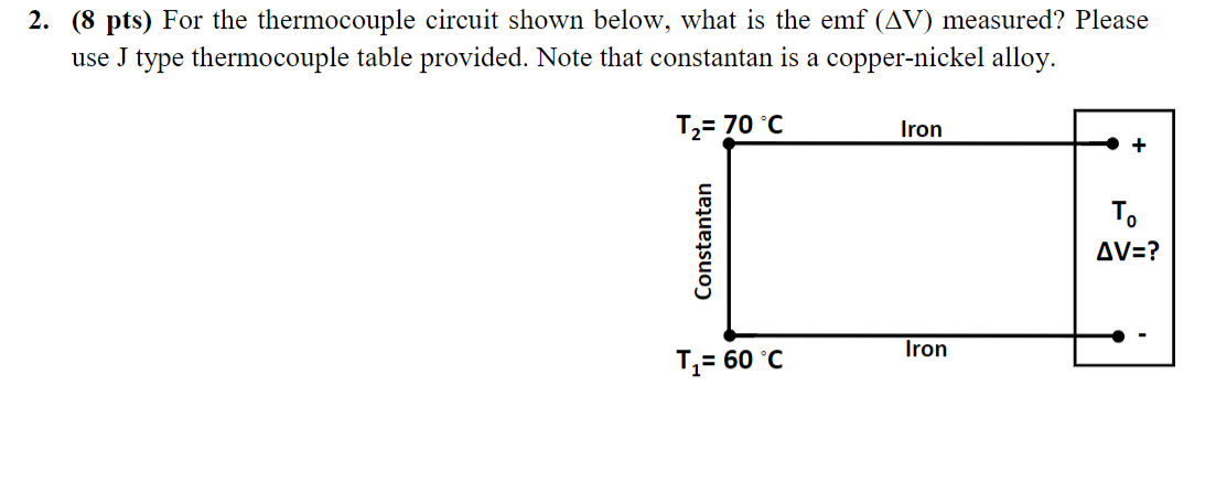 Solved 2. (8 pts) For the thermocouple circuit shown below, | Chegg.com