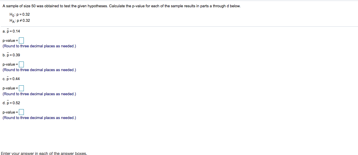 Solved A sample of size 50 was obtained to test the given | Chegg.com