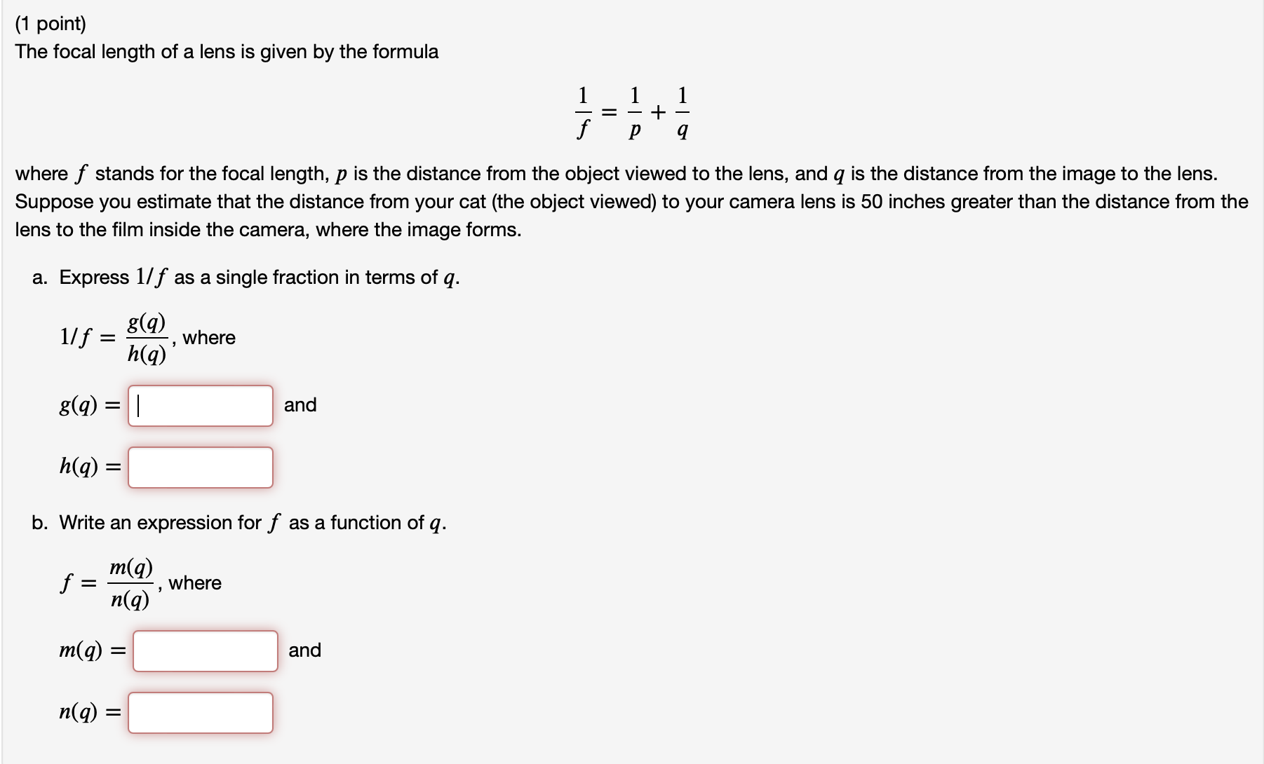 Solved (1 point) The focal length of a lens is given by the | Chegg.com