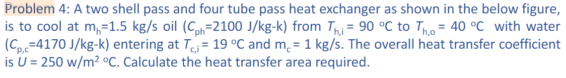 Solved = Problem 4: A two shell pass and four tube pass heat | Chegg.com
