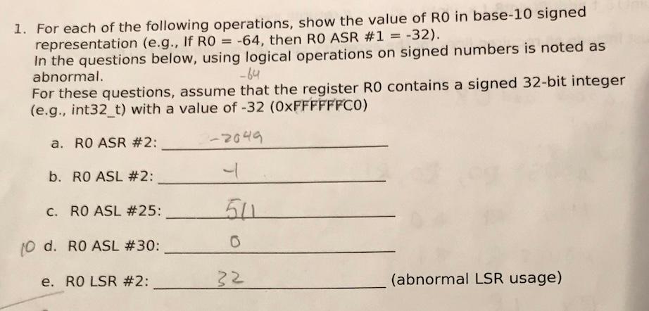 Solved 1. For each of the following operations, show the | Chegg.com