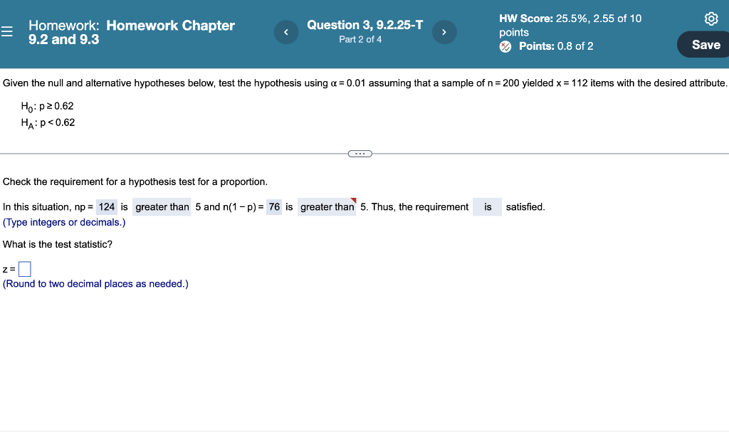 Solved Homework: Homework Chapter 9.2 and 9.3 Question 3, | Chegg.com