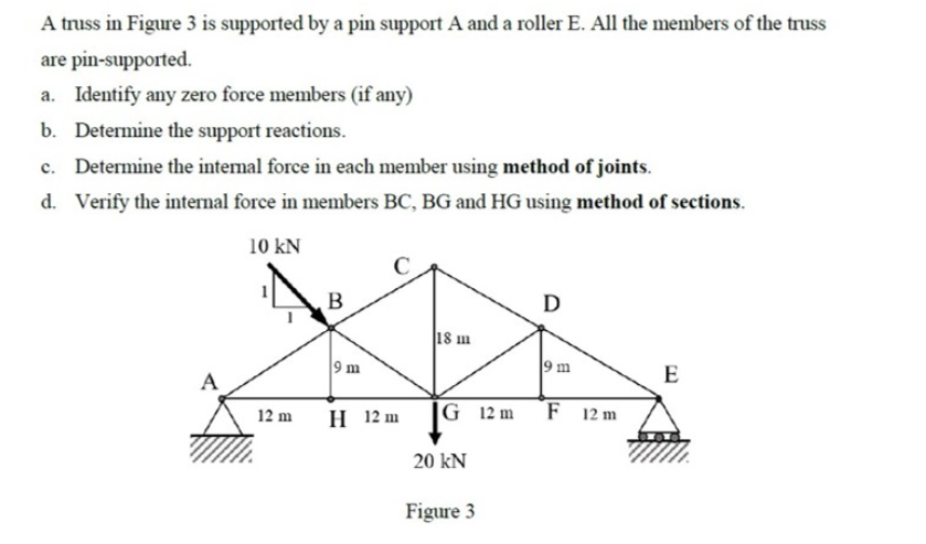 Solved A truss in Figure 3 is supported by a pin support A | Chegg.com