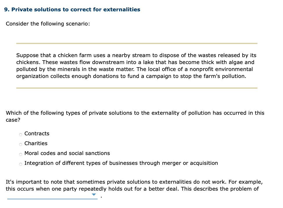 Solved 9. Private solutions to correct for externalities | Chegg.com