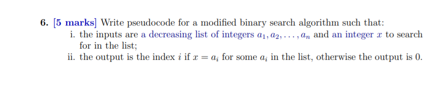 Solved 6 5 Marks Write Pseudocode For A Modified Binary 7955