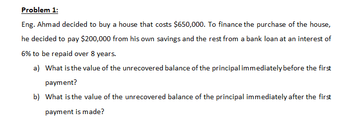 Solved Problem 1: Eng. Ahmad decided to buy a house that | Chegg.com