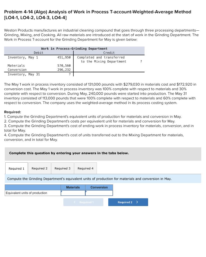 Solved Problem 4-14 (Algo) Analysis of Work in Process | Chegg.com