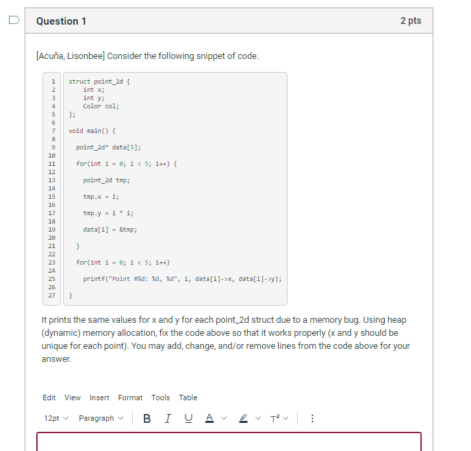 Solved [Acuña, Lisonbee] Consider the following snippet of | Chegg.com