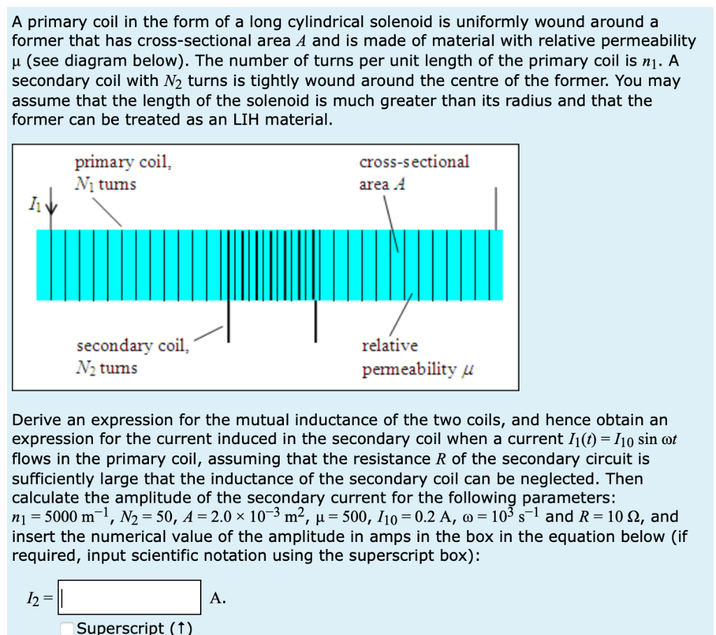 Solved A primary coil in the form of a long cylindrical | Chegg.com