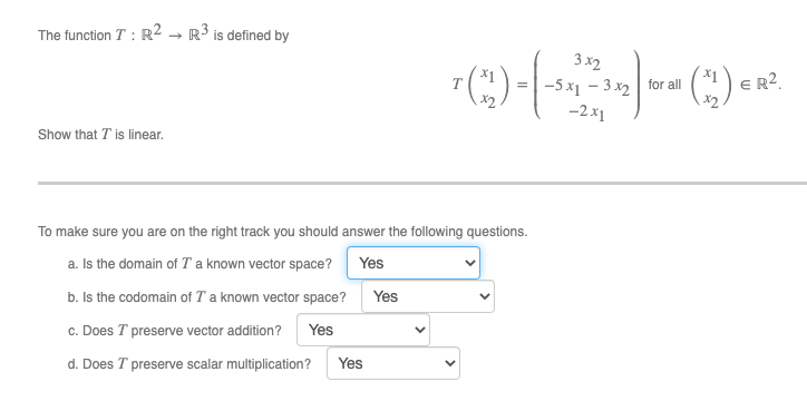 Solved The function T: R2 R3 is defined by -5x1 - 3 x2 for | Chegg.com