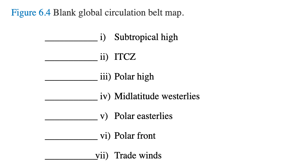 Solved THE GENERAL CIRCULATION 1) Using Figure 6.4, fill in | Chegg.com