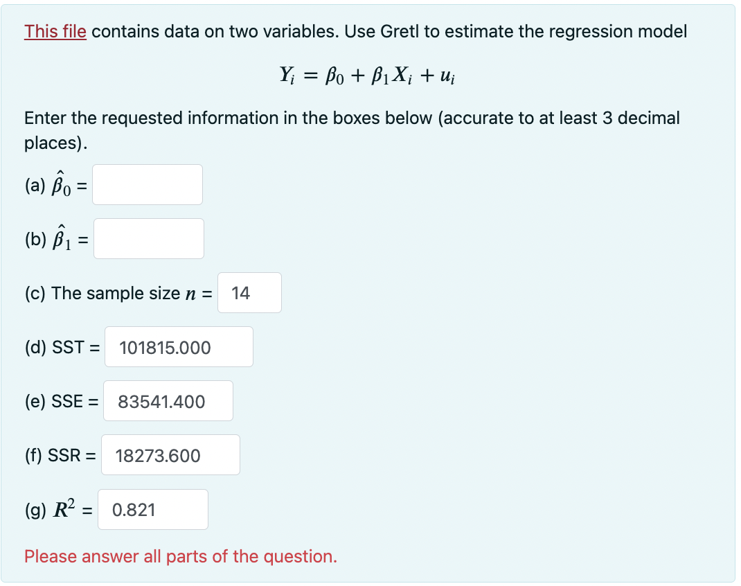 Solved This file contains data on two variables. Use Gretl | Chegg.com