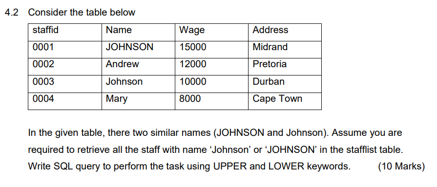 Solved 4.2 Consider the table below In the given table, | Chegg.com