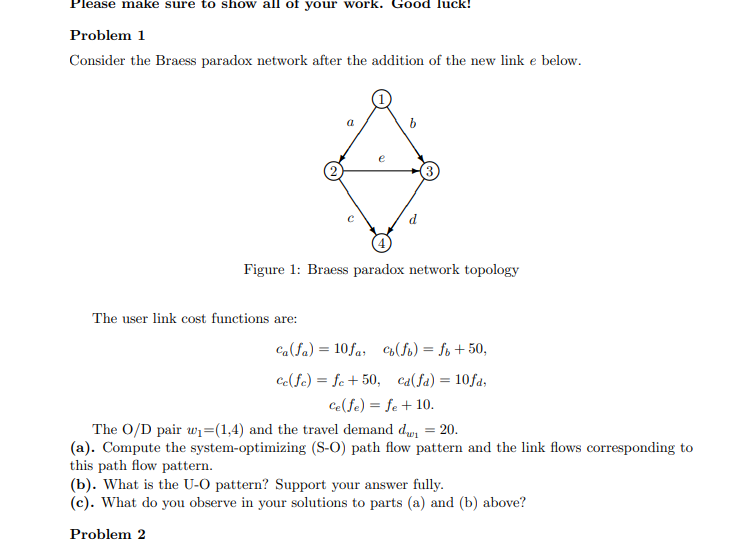 Solved Consider the Braess paradox network after the | Chegg.com