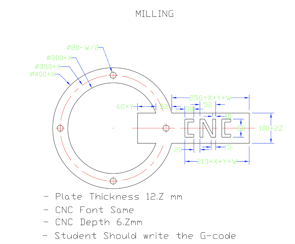 Solved MILLING 020-W/2 0300+X 0350+X- 0400+X 256+X+Y+W- | Chegg.com