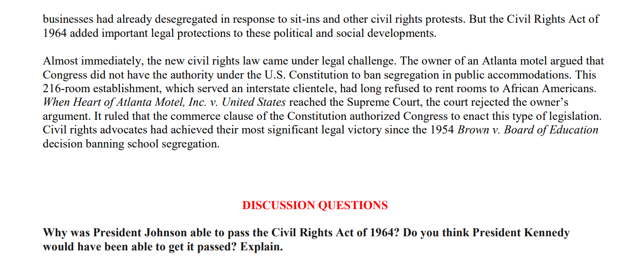 Solved CIVIL RIGHTS ACT OF 1964 The civil rights movement | Chegg.com