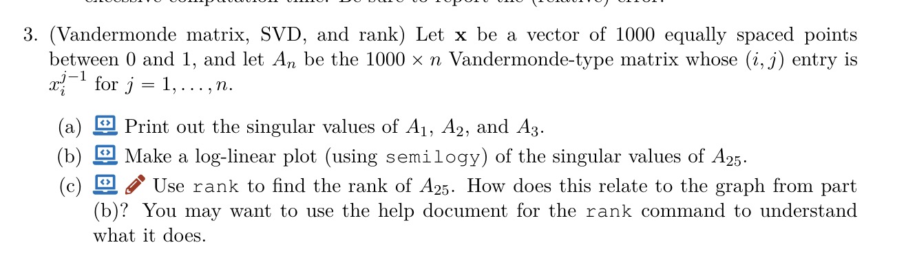 (Vandermonde matrix, SVD, ﻿and rank) ﻿Let x ﻿be a | Chegg.com