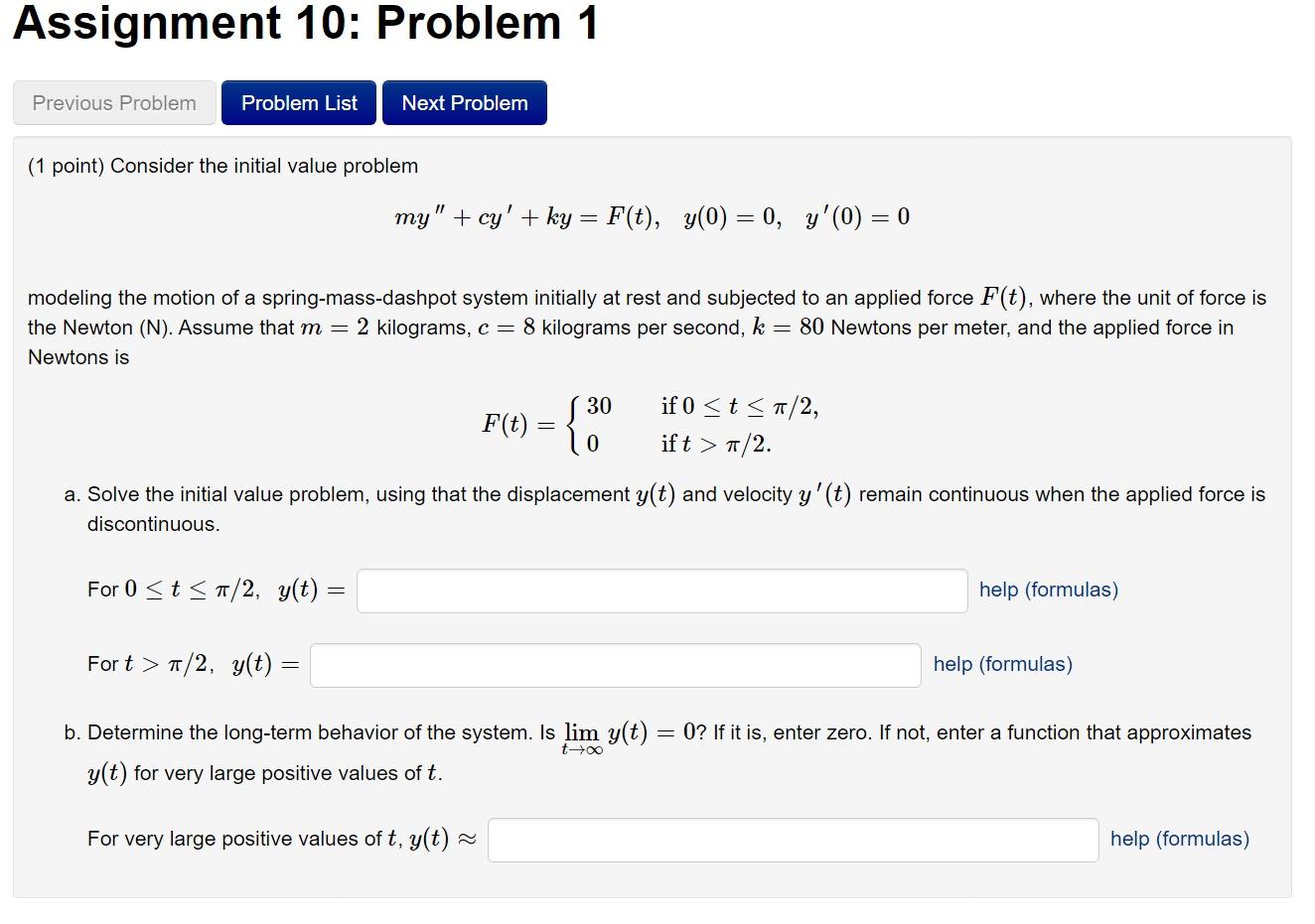 Solved Assignment 10: Problem 1 Previous Problem Problem | Chegg.com