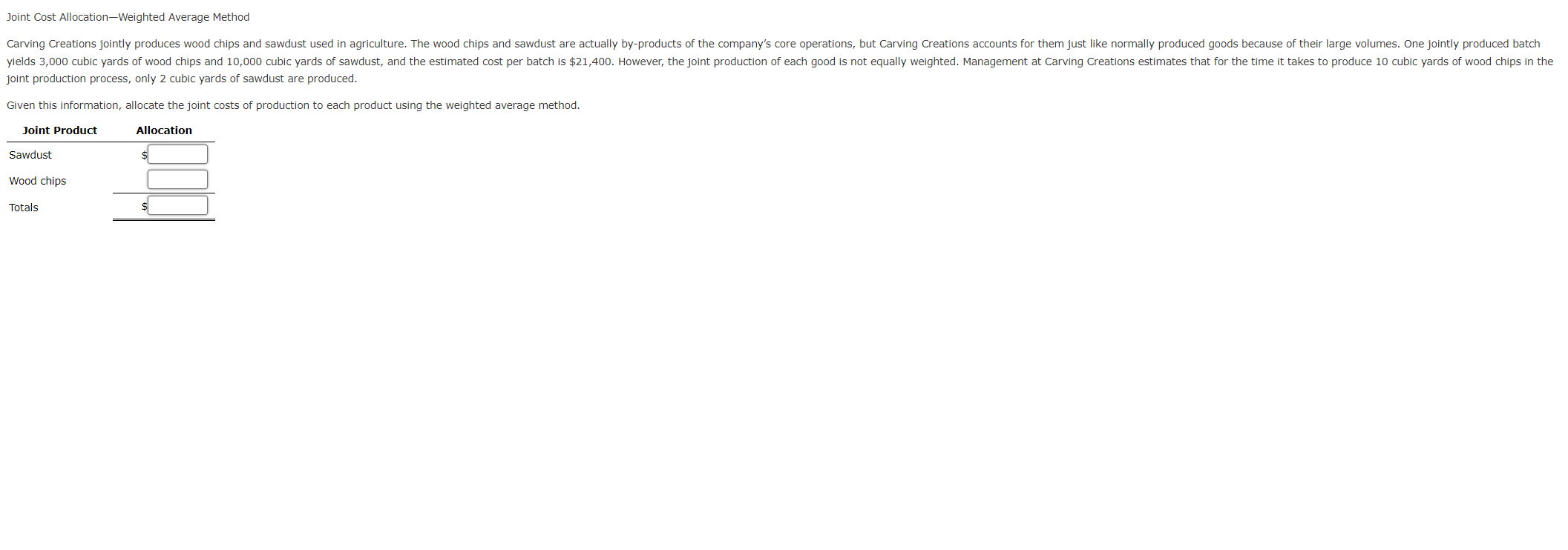 Solved Joint Cost Allocation-Weighted Average Method Carving | Chegg.com