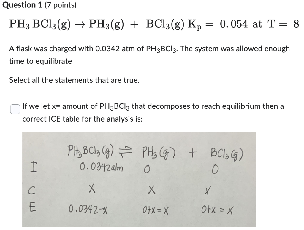 Solved Question 1 (7 points) PH3BCl3( g)→PH3( g)+BCl3( | Chegg.com