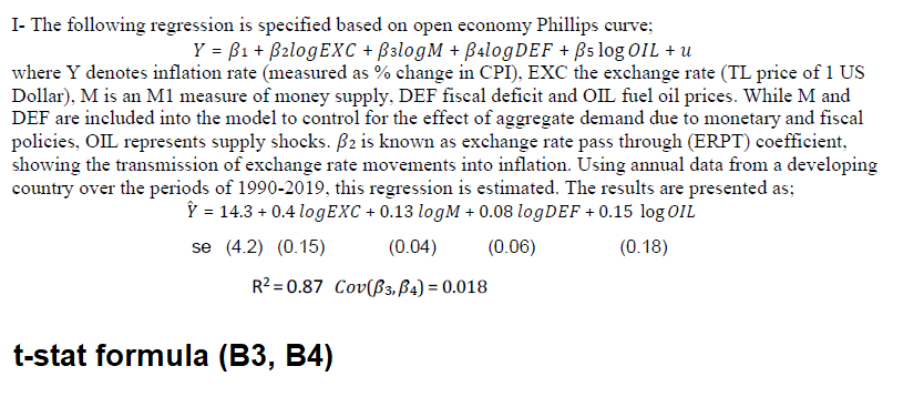 Solved I- ﻿The following regression is specified based on | Chegg.com