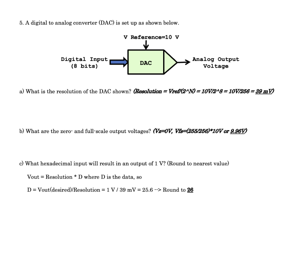 Solved 5. A digital to analog converter (DAC) is set up as | Chegg.com