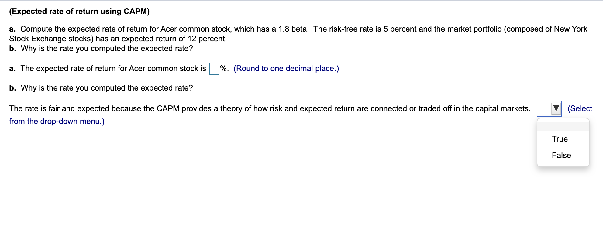 Solved (Expected rate of return using CAPM) a. Compute the | Chegg.com