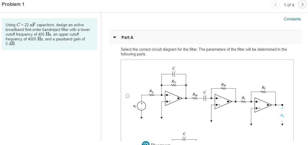 Solved Problem 1 1 of 4 Constants Using C = 22 nF | Chegg.com