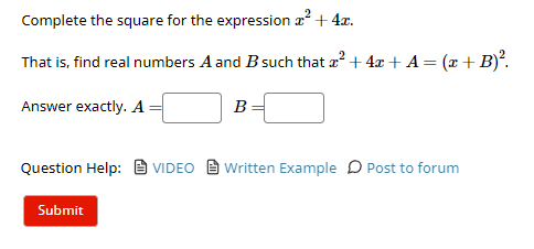 Solved Complete the square for the expression x2+4x. That | Chegg.com