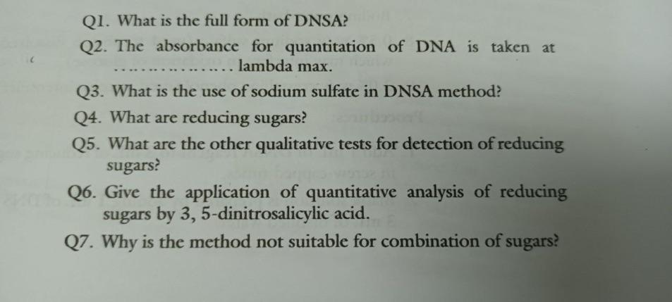 Solved QI. What is the full form of DNSA? Q2. The absorbance | Chegg.com
