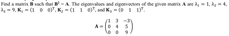 Solved Find a matrix B such that B2=A. The eigenvalues and | Chegg.com