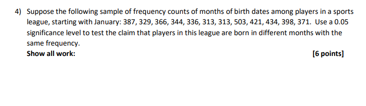 Solved 4) Suppose the following sample of frequency counts | Chegg.com