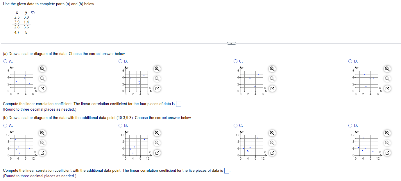 Solved Use the given data to complete parts (a) and (b) | Chegg.com