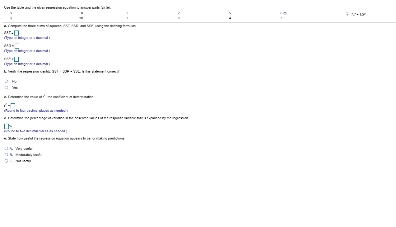 Solved Use the table and the given regression equation to | Chegg.com