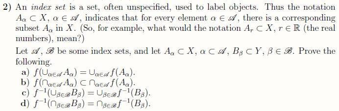 Solved 2) An index set is a set, often unspecified, used to | Chegg.com
