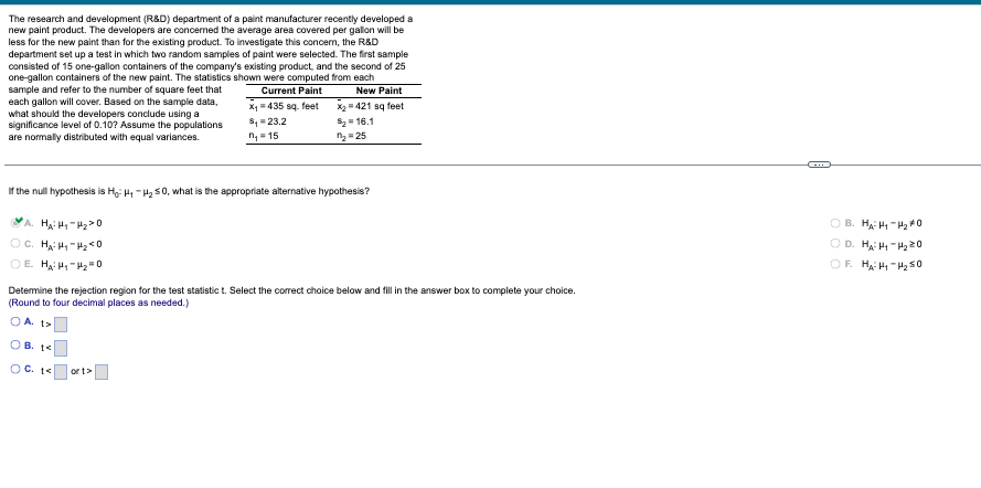 Solved The research and development (R8D) department of a | Chegg.com